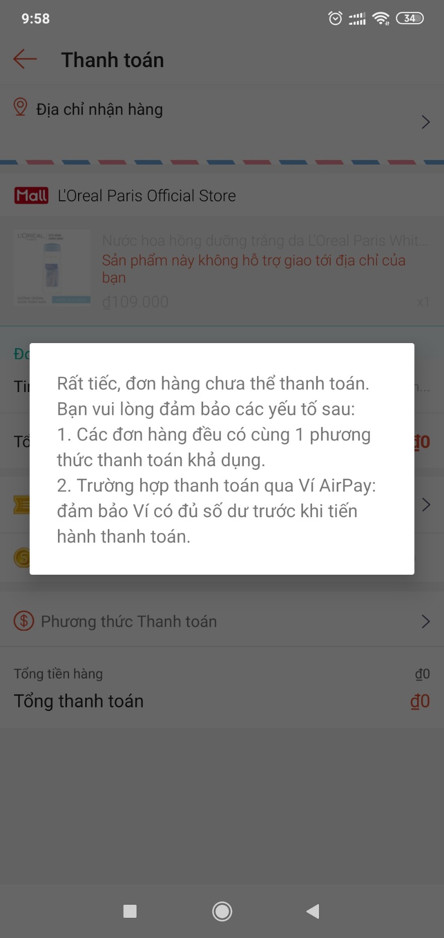 Hướng dân mua hàng shopee, cách khắc phục lỗi không thanh toán được